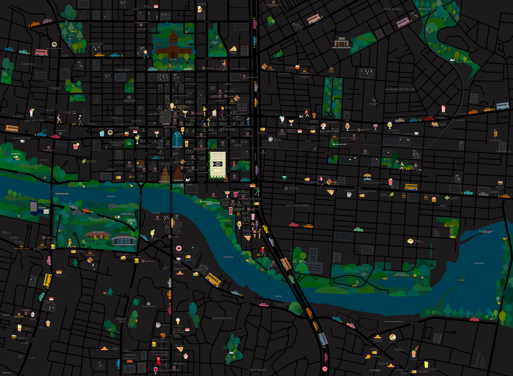 SXSW 2020 Austin Map by Stroly